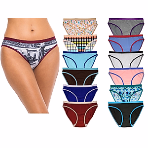 Sexy Basics Women’s 12 Pack Bikini Brief Panties | Ultra-Soft & Silky Nylon -Spandex Stretch Underwear