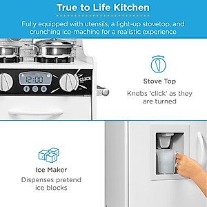 Best Choice Products Pretend Play Kitchen Wooden Toy Set for Kids w/Realistic Design, Telephone, Utensils, Oven, Microwave, Sink - White