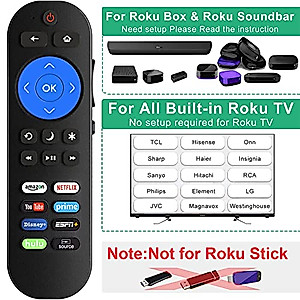 Remote for Roku Remote for Roku Players and Roku TVs, for Roku TV Remote, Roku 1 2 3 4, Roku Express/+, Roku Premiere/+, Roku Ultra and TCL Hisense Onn Element Sharp Philips Roku TV Not for Roku Stick