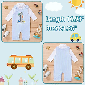 XIFAMNIY Preemie Baby Boy embroidered 1st Birthday Outfit 2Pacs Striped One-Piece Long Sleeve Cotton Romper Summer Jumpsuit Cake Smash Clothes