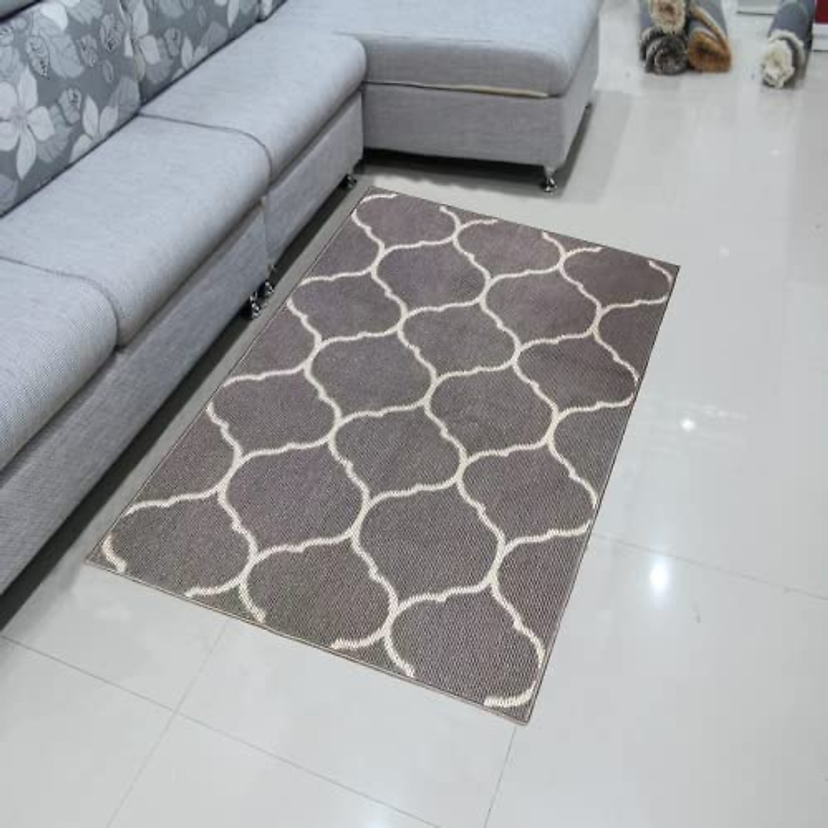 Esychrug Area Rugs Moroccan Trellis Non-Slip Rubber Backing Area Rug for Indoor/Outdoor Indoor Living Dining Room and Bedroom (39x59 inches Grey)