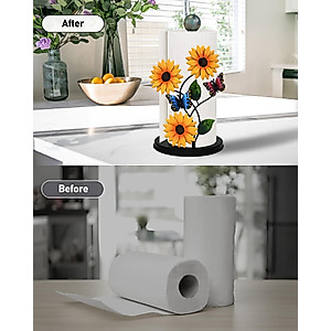 Metal Sunflower Paper Towel Holder, Kitchen Sunflower Decor Accessories, Art Decorative Rolls Holder Countertop for Standard or Jumbo-Sized Rolls Organization & Storage