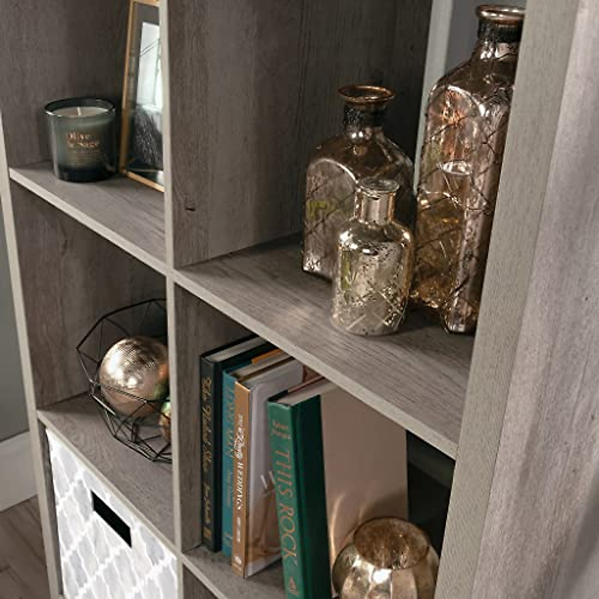 Sauder Miscellaneous Storage 8-Cube Organizer, L: 29.84" x W: 13.03" x H: 57.87", Mystic Oak