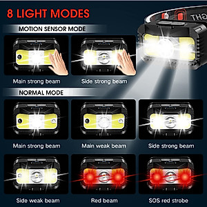 MIOISY Headlamp Rechargeable,1200 Lumen Ultra Bright LED Head Lamp Flashlight with White Red Light, 2 Pack Motion Sensor Waterproof Headlight, 8 Modes Lights for Outdoor Camping Fishing Running