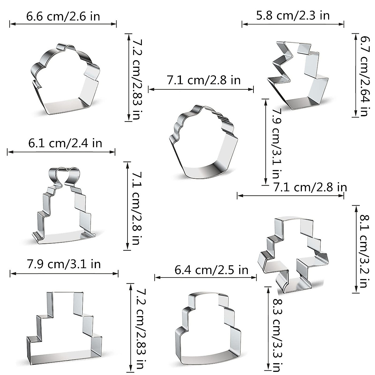 Cake Shaped Cookie Cutters Set of 7 pcs, Stainless Steel Cupcake/Birthday Cake/Wedding Cake Series Fondant Cutter Molds Baking DIY
