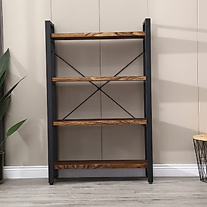 WH-AOERPUMY Solid Wood Bookshelf,4 Tier Rustic Vintage Industrial Etagere Bookcase, Open Metal and Wood Vintage Book Shelf, Retro Brown (Real Wood)(4-Tier)