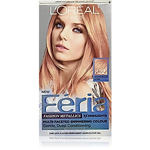 L'Oreal Paris Feria Multi-Faceted Shimmering Permanent Hair Color, 822 Rose Gold (Medium Iridescent Blonde), Pack of 1, Hair Dye