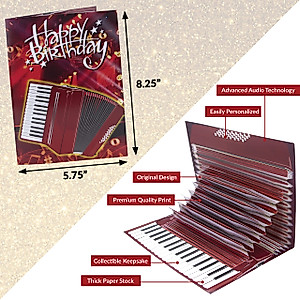 INTERACTIVE Accordion Birthday Card – Open/Close to Play “Happy Birthday” - Music Gifts for Men, Gifts for Musicians, Birthday Card for Kids, Men & Women, Birthday Pop Up Card, Greeting Cards Birthday
