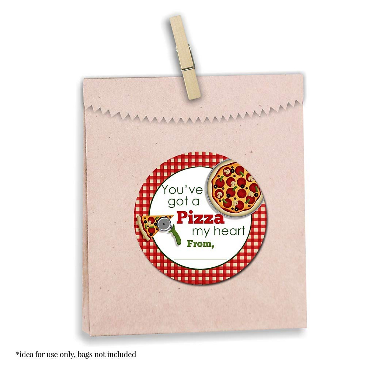Piece Of My Heart Pizza-Themed Valentine Party Favor Sticker Labels, 40 2" Party Circle Stickers by AmandaCreation, Great for Classroom Valentines, Envelope Seals, Gifts & Treats