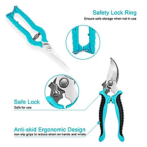 Garden Tool Set with Non Slip Rubber Grip,11 Piece Stainless Steel Gardening Tool Sets,Thickened Repotting Mat & Storage Tote Bag,Heavy Duty Outdoor Hand Tools Uprooting Weeding Tool, Ideal Gifts Blue