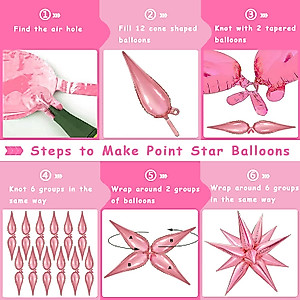 FUNTOOB Pink Star Balloons Metallic Star Foil Balloons Birthday Balloons Pink Star Cone Balloons Starburst Balloon Spike Balloons for Birthday Graduation Business Event Christmas Decorations (50Pcs)
