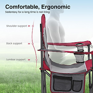 HIGH POINT SPORTS Portable Mesh Back Camping Folding Chair, Portable Camping Chair for Adults, Heavy Duty Fishing Lawn Chair, Padded Collapsible Outdoor Chair for Adults, Outdoor, Garden, Patio, Red