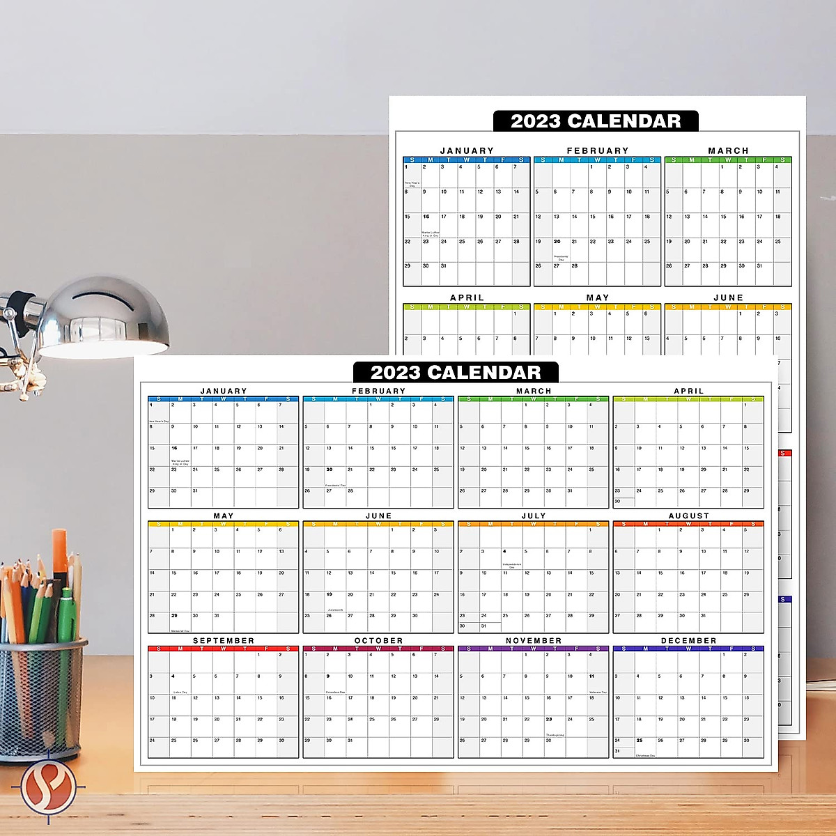 2023 Full Desk Calendar - 11 x 17” Large Size 12 Month Planner - 2 Sided Vertical/Horizontal Reversible - Printed on Thick and Durable 80lb Cardstock (216 GSM) - 2 Per Pack