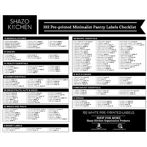 192 Kitchen Pantry Labels for Food Containers, Organize Pantry with Minimalist Preprinted Black Text on White Vinyl Stickers for Jars, Canisters and Storage Bins + Numbers for Pantry Organization