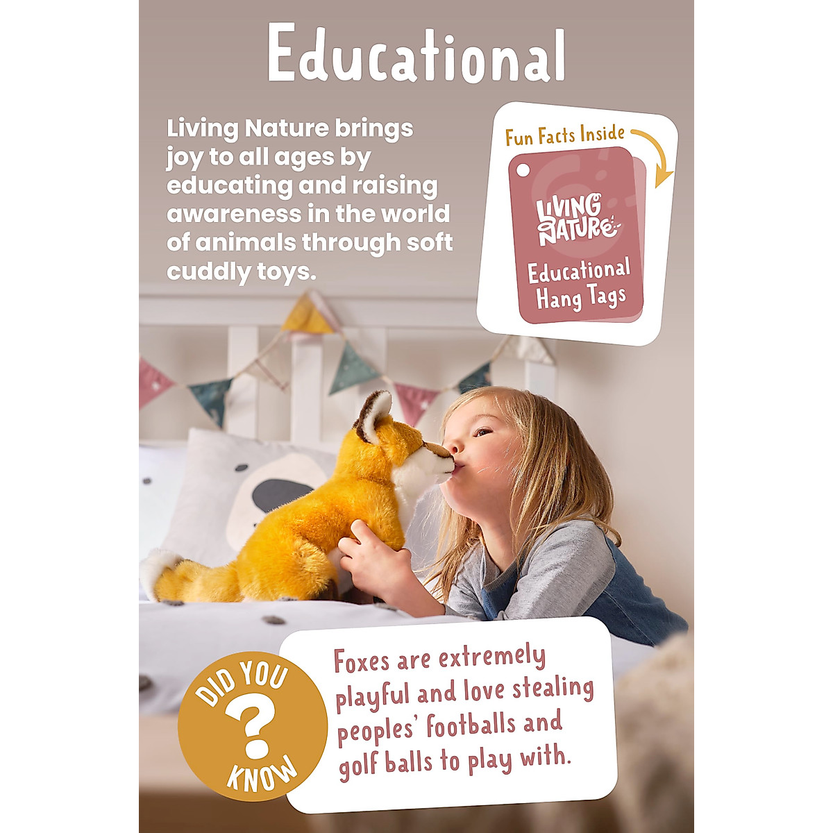 Living Nature Brown Dutch Lop Eared Rabbit Stuffed Animal | Fluffy Rabbit Animal | Soft Toy for Kids | 10 inches