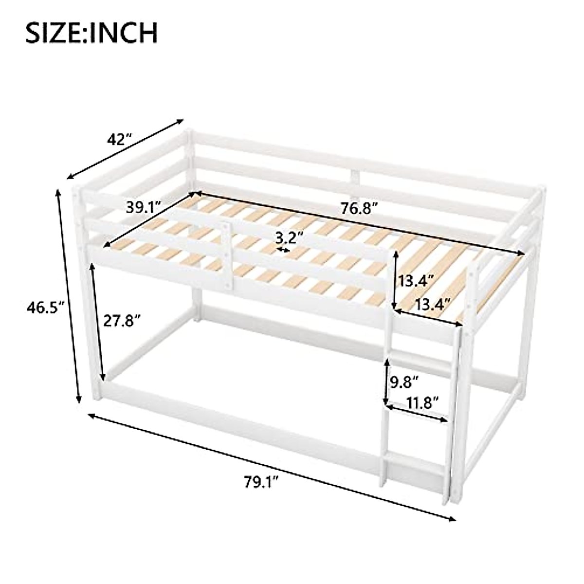 Twin Over Twin Mood Bunk Bed Frame with Safety Guard Rail and Ladder, Space-Saving, No Box Spring Needed, Noise Free (White)