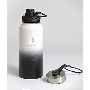 Purify Sports Water Bottle – 32Oz, 2 Lids (Open Lid), Leak Proof, Vacuum Insulated Stainless Steel, Double Walled, Thermo Mug, Metal Canteen