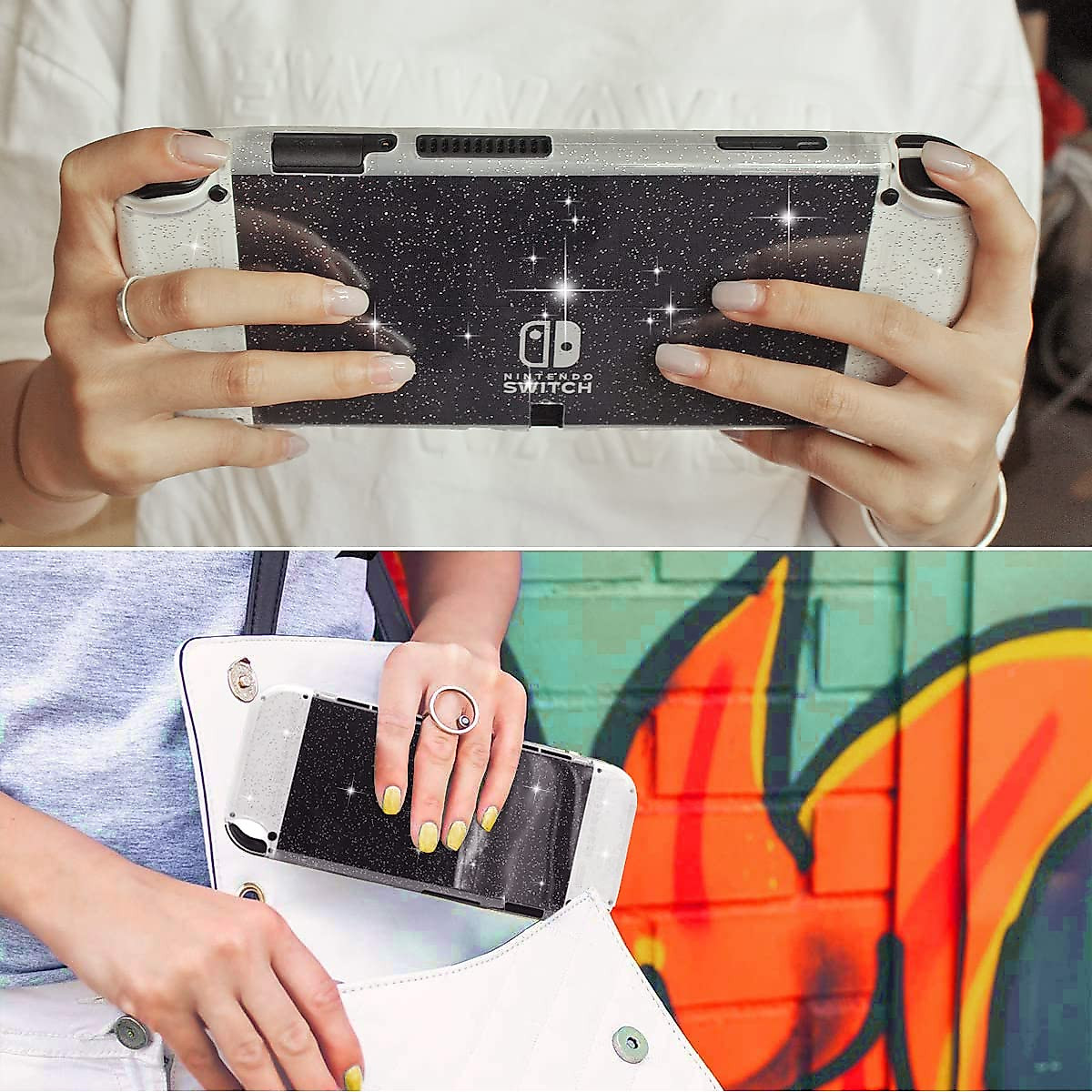 Moxiaomo Protective Case for Nintendo Switch OLED 2021,TPU Cover with Shock-Absorption and Anti-Scratch Protective Case-Glitter