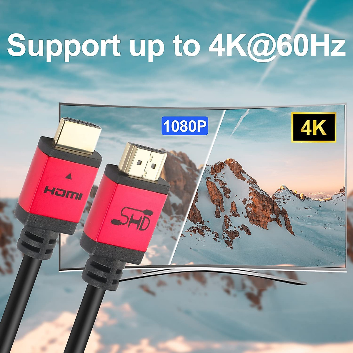 SHD 100 Feet HDMI Cable with Signal Booster, 100' HDMI Cord 2.0V Support 4K 3D 1080P for in-Wall Installation CL3 Rated Black Cable and Red Metal Shell