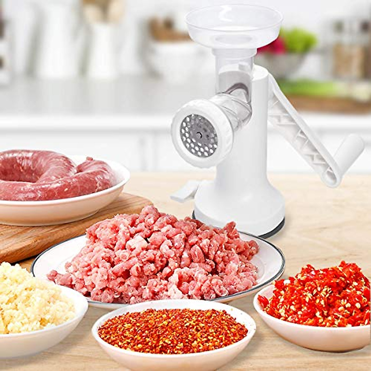 LHS Manual Meat Grinder, Heavy Duty Meat Mincer Sausage Stuffer, 3-in-1 Hand Grinder with Stainless Steel Blades for Meat, Sausage, Cookies, Easy to Clean