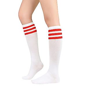 American Trends Knee High Socks Thigh High Socks Baseball Stockings Striped Casual Socks for Women 1 Pack White Red One Size