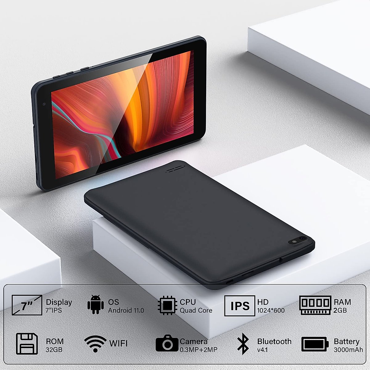 Android Tablet 7 inch, Android 11.0 Tablet 2GB RAM 32GB ROM Tablet 7 inch with WiFi, Bluetooth, GMS, Dual Camera, Google Play for YouTube, Netflix, Gaming