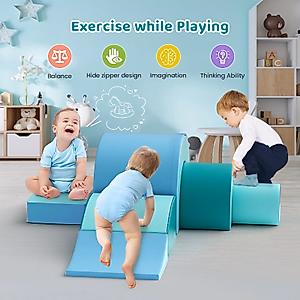 Lischwert Foam Climbing Blocks, Soft Climbing Toys for Toddlers, 5 Pieces Crawl and Climb Foam Playset with Foldable Block and Tunnel, Indoor Climber Activity Play Set for Kids Age 1+