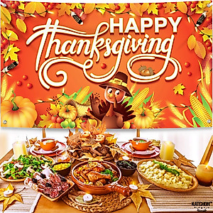 KatchOn, Happy Thanksgiving Banner - XtraLarge, 72x44 Inch | Happy Thanksgiving Backdrop, Thanksgiving Decorations Banner | Thanksgiving Party Decorations, Fall Decorations | Thanksgiving Wall Banner