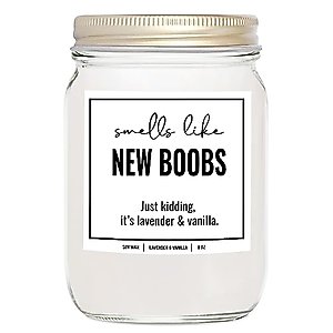 YouNique Designs Smells Like New Boobs All Natural Vegan Soy Candle 8oz - Breast Reduction, Augmentation, Mastectomy, Cancer Survivor, and After Breast Surgery Gifts for Women (Lavender & Vanilla)