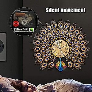 Crystal Living Room Clock Creative Personality Art Decoration Mute Quartz Hanging Clock,Home Decoration Peacock Wall Clock F 80x75cm(31x30inch)