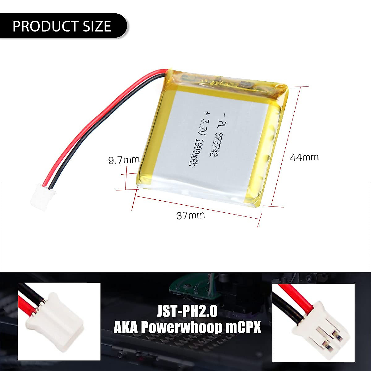 AKZYTUE 3.7V 1800mAh 973742 Lipo Battery Rechargeable Lithium Polymer ion Battery Pack with JST Connector