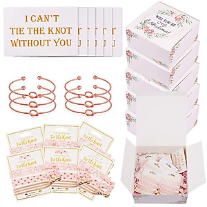 36pcs Bridesmaids Proposal Gift Set 6 Bridesmaid Proposal Boxes,6 Love Knot Bracelet with 6 I Can't Tie The Knot Card and 18 No Crease Hair Ties
