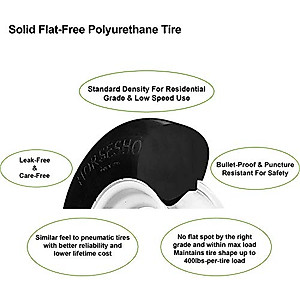 HORSESHOE New 11x4.00-5 Flat Free Smooth Tire and Wheel for Zero Turn Lawn Mower, Garden Tractor, Center hub 3"-5"-7" adjustable, 1/2" Grease Bushing, 114005 (2)