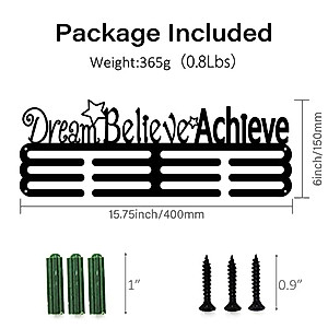 SUPERDANT Sports Medal Hanger Display Hanger Rack Dream Believe Achieve Black Iron Wall Mounted Hooks Star Medals Competition Medal Holder Display Wall Hanging for Kids Adults for Over 60