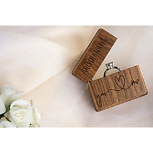 URBAN KRAFTS Engagement Ring Box for Proposal Slim Pocket Size Walnut Wooden Lighter Ring Box Engraved (Forever and Always You and Me)