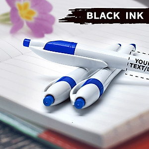 DISCOUNT PROMOS Custom Slim Curvy Ballpoint Pens Set of 10, Personalized Bulk Pack - Black Ink, Retractable, Great for Office, School, Tradeshows - Blue Black