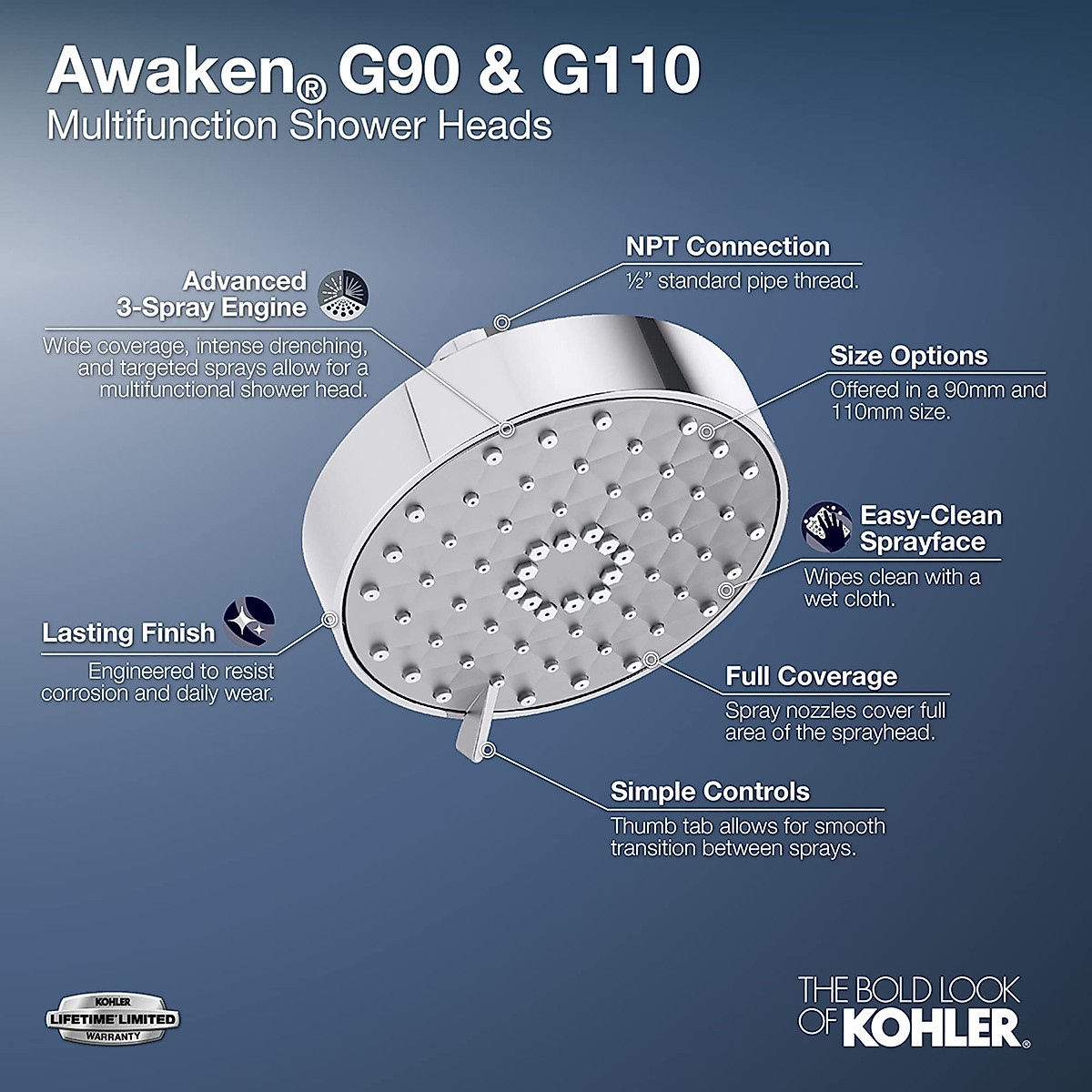 KOHLER AWAKEN® G90MF SHOWERHEAD, 1.75GPM
