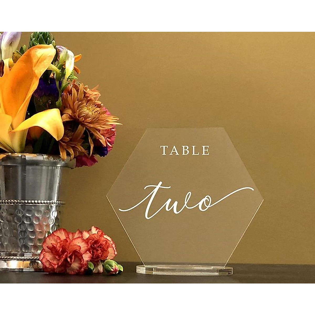 5 Sets Acrylic Blanks Hexagon with Stand,DIY Clear Wedding Signs,Personalized Hand Lettered Table Numbers (2.5'')