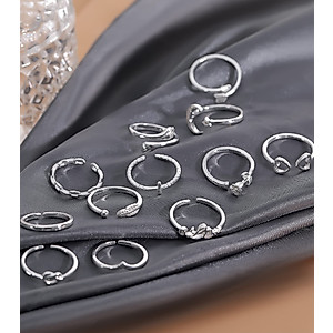 KOHOTA 12PCS Adjustable Knuckle Rings for Women 14K Gold Plated Silver Simple Stacking Rings Pack Open Knot Star Moon Butterfly Dainty Thumb Ring Set for Women