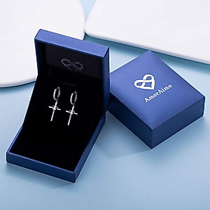 925 Sterling Silver Earrings for Women Heart Earrings Dangle Earrings Cross Jewelry for Festival, Vacation or Holiday by AmorAime (D-04-April)