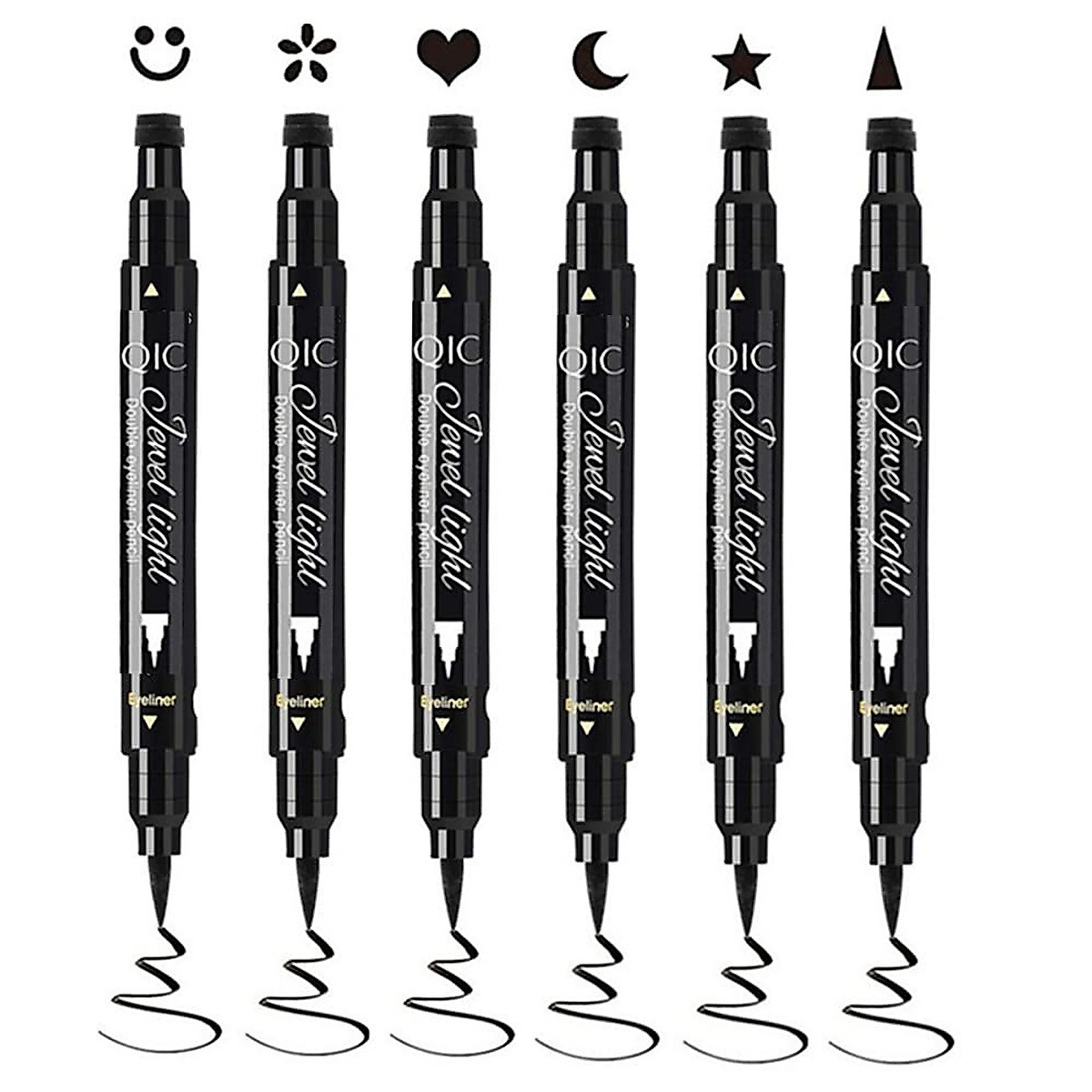 Go Ho 6 PCS Eyeliner Stamps,Double-sided Super Slim Gel Felt Tip High Black Eye Liner Pen,Waterproof Smudge-Proof Smooth Eyeliner Makeup Tools（6 Shapes）