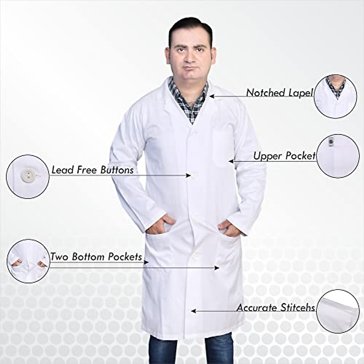 DR Uniforms Unisex Lab Coats - 100% Cotton, Sanforized to Prevent Shrinking - White (S)