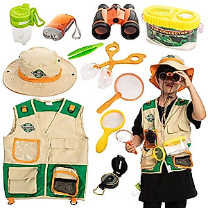 JOYIN Outdoor Explorer Kit, Bug Catcher for Kids (Vest, Hat, Flashlight Compass, Binoculars, Magnifying Glass and Butterfly Net), Kids Camping Gear, Educational Toys, Halloween Birthday Gift for Kids