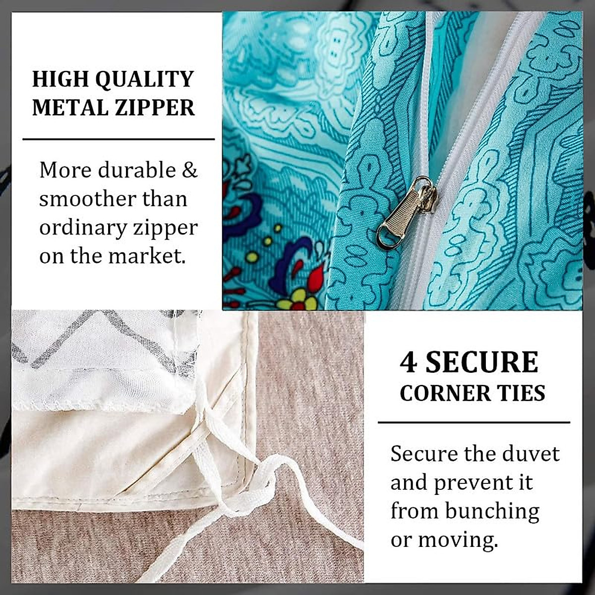 Elmiansly 3PCS Boho Style Floral Printed Duvet Cover Full Set, Exotic Indian Bedding Linen Set, Ultra Soft Comforter Cover Folk Quilt Cover 78 X 90 inches & 2 Pillow Shams for All Seasons