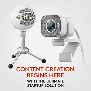 Logitech for Creators StreamCam Premium Webcam, Full HD 1080p 60 fps, Premium Glass Lens, Smart Auto-Focus, White and Blue Snowball USB Microphone – Textured White