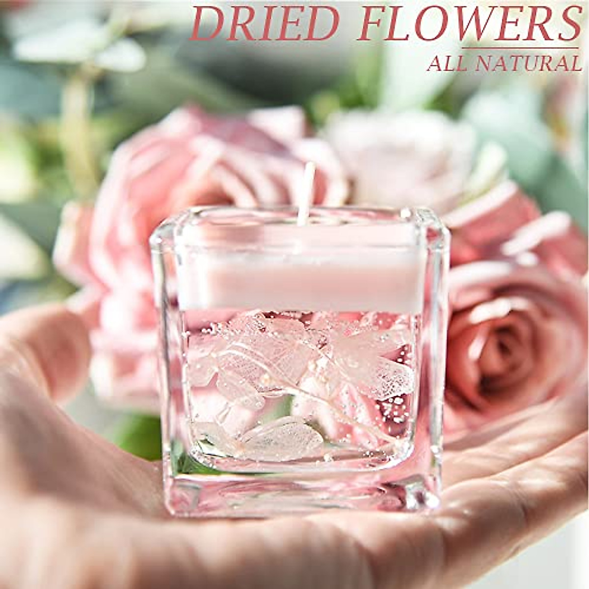 Scented Candle with Dry Flower Inside, Pink Candles Gifts for Women Birthday Mother's Day Anniversary Valentine's Day, Natural Soy Candle Decorative Candles for Home Scented Home Decoration, Non-Toxic