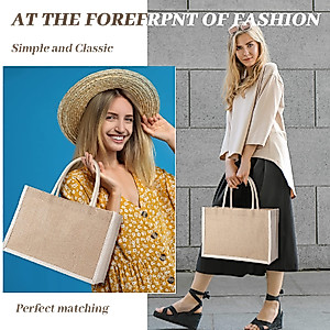 Nuogo 6 Pcs Burlap Gift Bags Jute Tote Bags with Handle Large Reusable Jute Canvas Gift Favors Bag for Christmas DIY Women Market Grocery Shopping, Beach Trip, Mother Bridesmaid Wedding