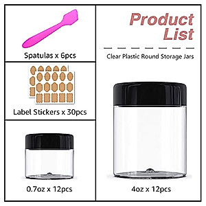 24 Pack + 20g/20ml 4 oz Small Plastic Containers with Lids Cosmetic Sample Jar - for Lip Scrub, Body Butters, Cream, Slime, Craft Storage