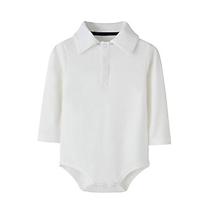 Teach Leanbh Infant Baby Polo Bodysuit Cotton Long Sleeve Pure Color Shirt 3-24 Months (12 Months, White)