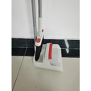JEHONN Broom and Dustpan Set for Home, Long Handle Lightweight 180 Degree Rotating Broom Set Indoor, Upright Standing Dust Pan with Comb Teeth, Store Sweep Set for Room Kitchen Office (Grey & Red)